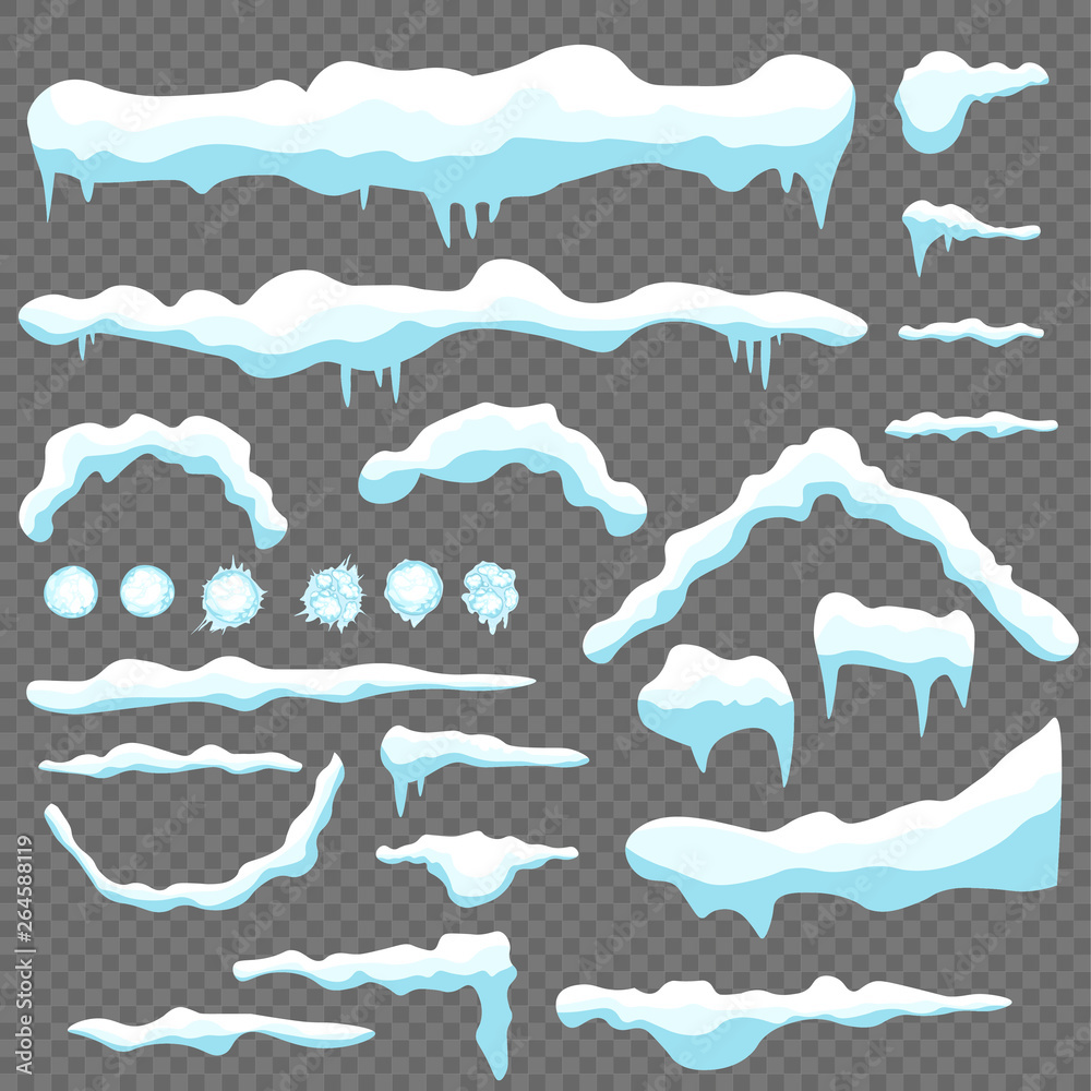 Vector set of snow caps, icicles, snowball and snowdrift isolated on ...
