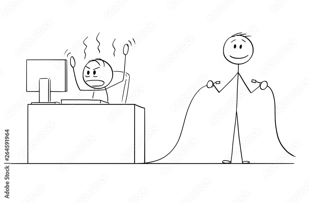 Cartoon stick figure drawing conceptual illustration of angry man or ...