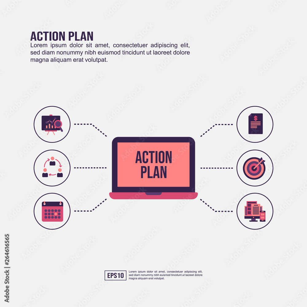 Action plan concept for presentation, promotion, social media marketing ...