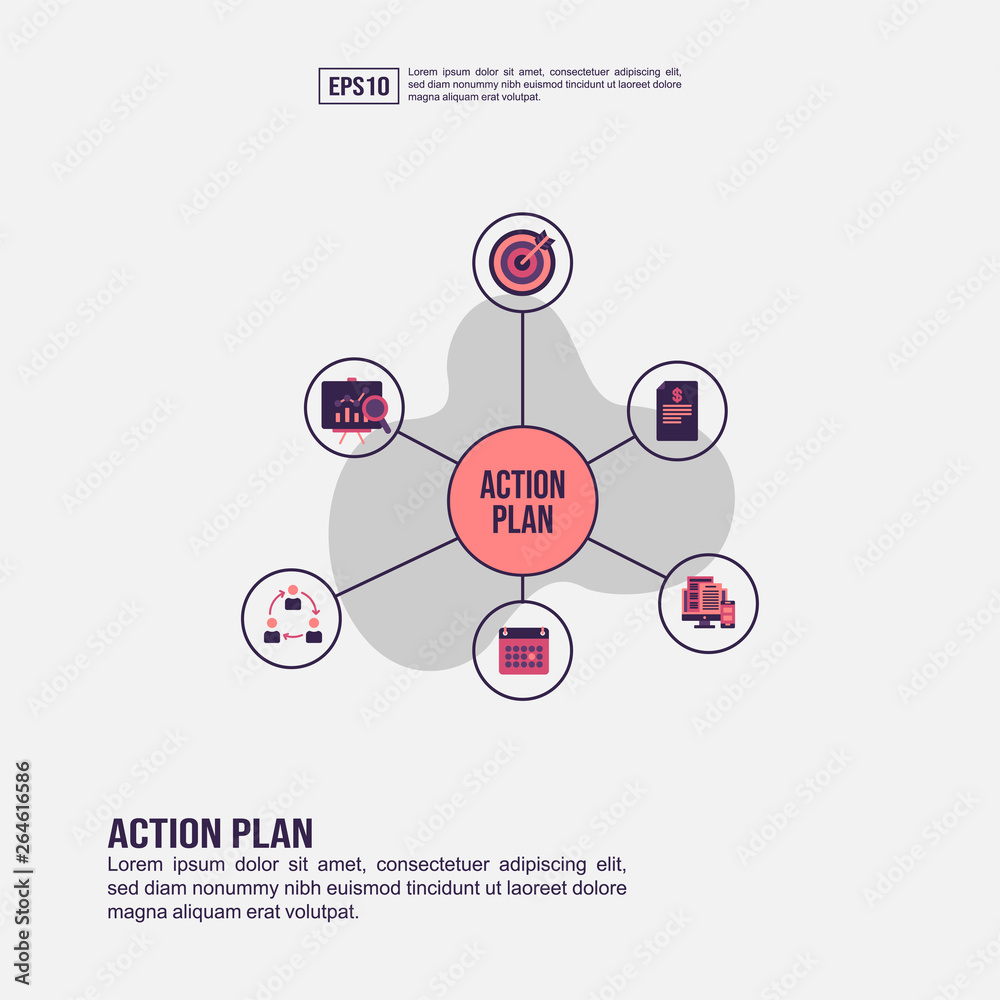 Action plan concept for presentation, promotion, social media marketing ...
