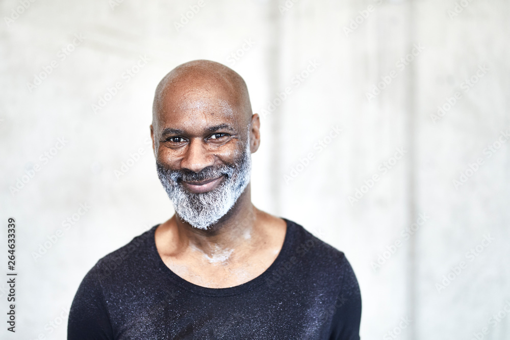 Portrait of sweating bald man with grey beard Stock Photo | Adobe Stock