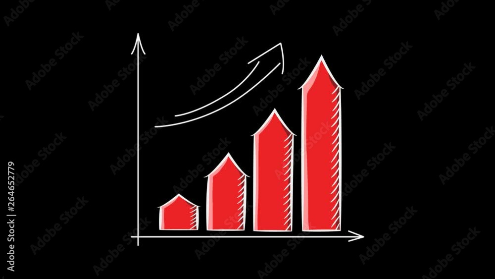 Red growth chart with up arrow, axis chart in cartoon style. Concept of ...