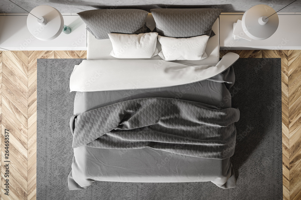 Top view of master bedroom with wooden floor Stock Photo | Adobe Stock