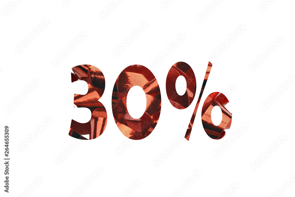 Red number 30 percent cut out of a picture with red gift ribbon Stock ...