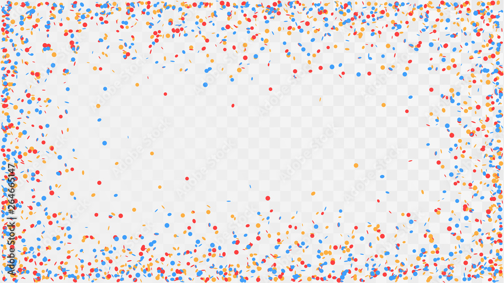 Poured confetti on a transparent background, a frame of colorful ...