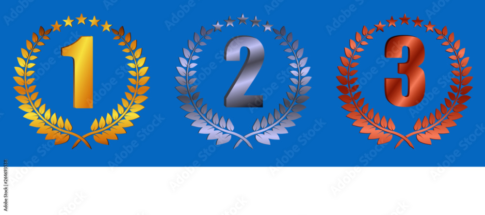 award or prizes categories illustration, in gold, silver and bronze ...