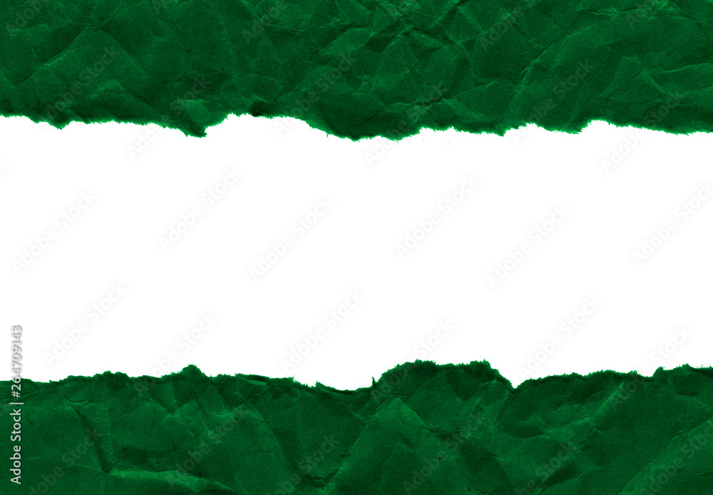 Scraps of dark green paper on a white background. Isolated on white ...