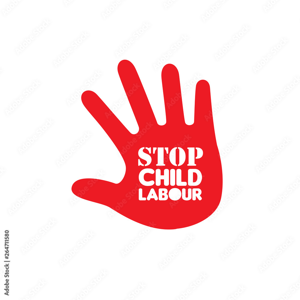 Stop Child Labour on the red hand mark Stock Vector | Adobe Stock
