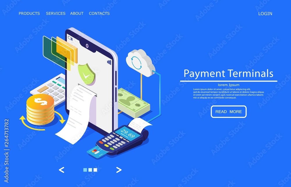 Payment terminals vector website landing page design template Stock ...