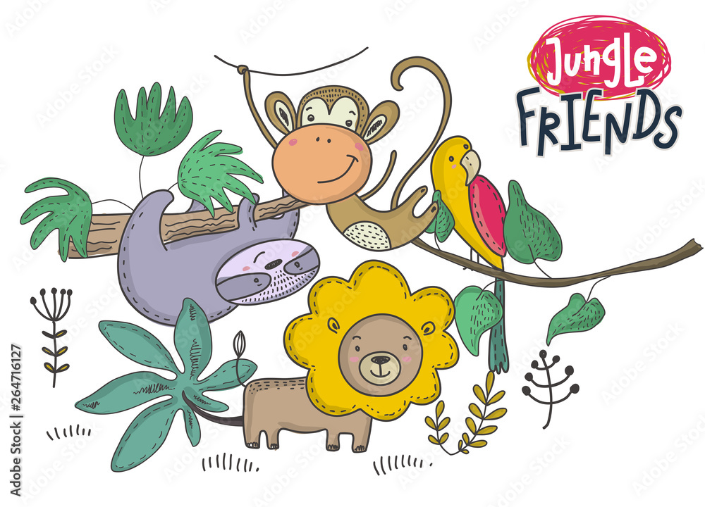 Vector set of cartoon African animals. Colorful jungle collection Stock ...