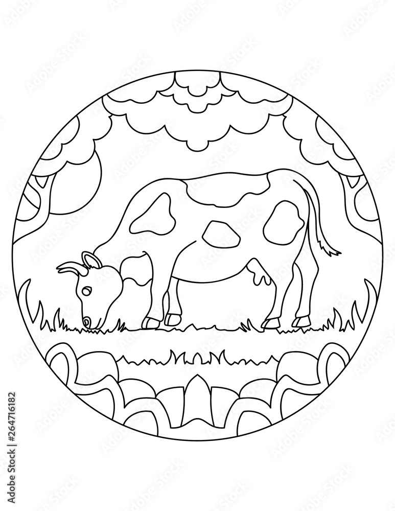 Cow pattern. Illustration of cow. Mandala with an farm animal. Cow in a ...