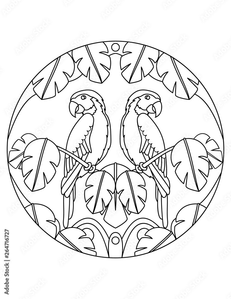 Pattern with parrots. Illustration with a parrot. Mandala with an ...