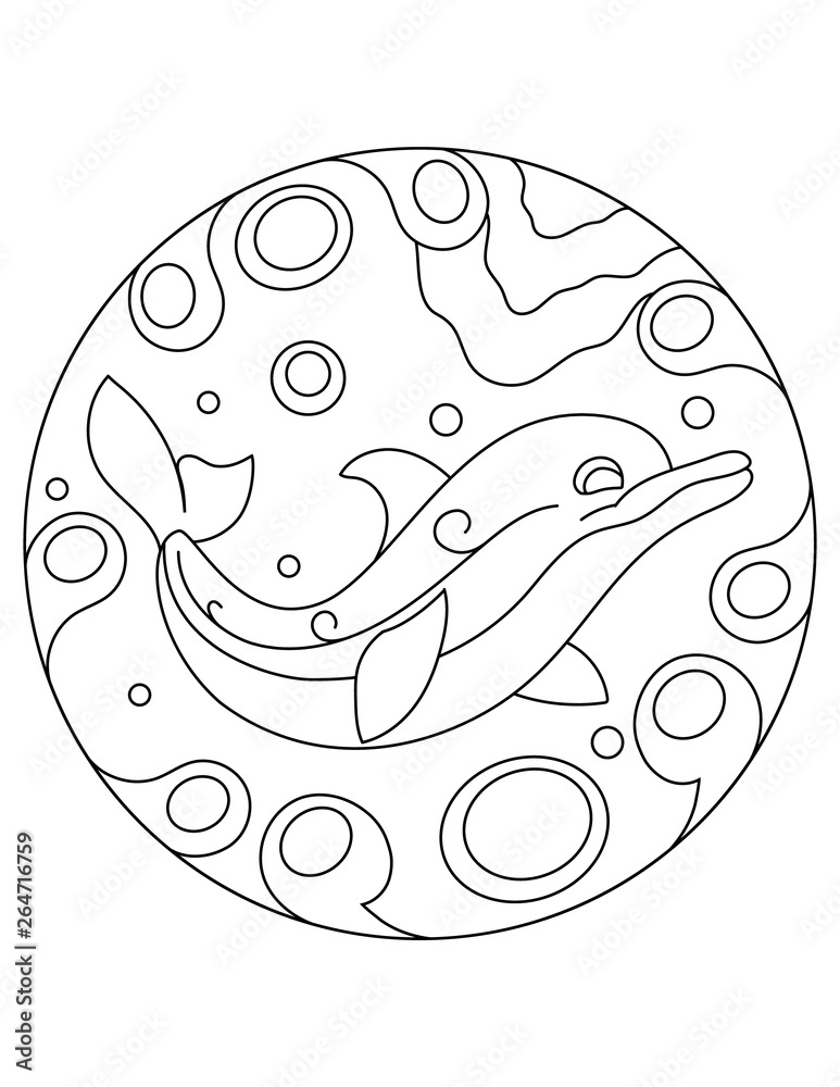 Pattern with dolphin. Illustration with a dolphin. Mandala with an ...