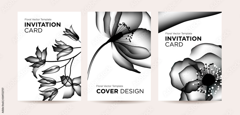 Design template of of invitation cards with abstract spring flowers for ...