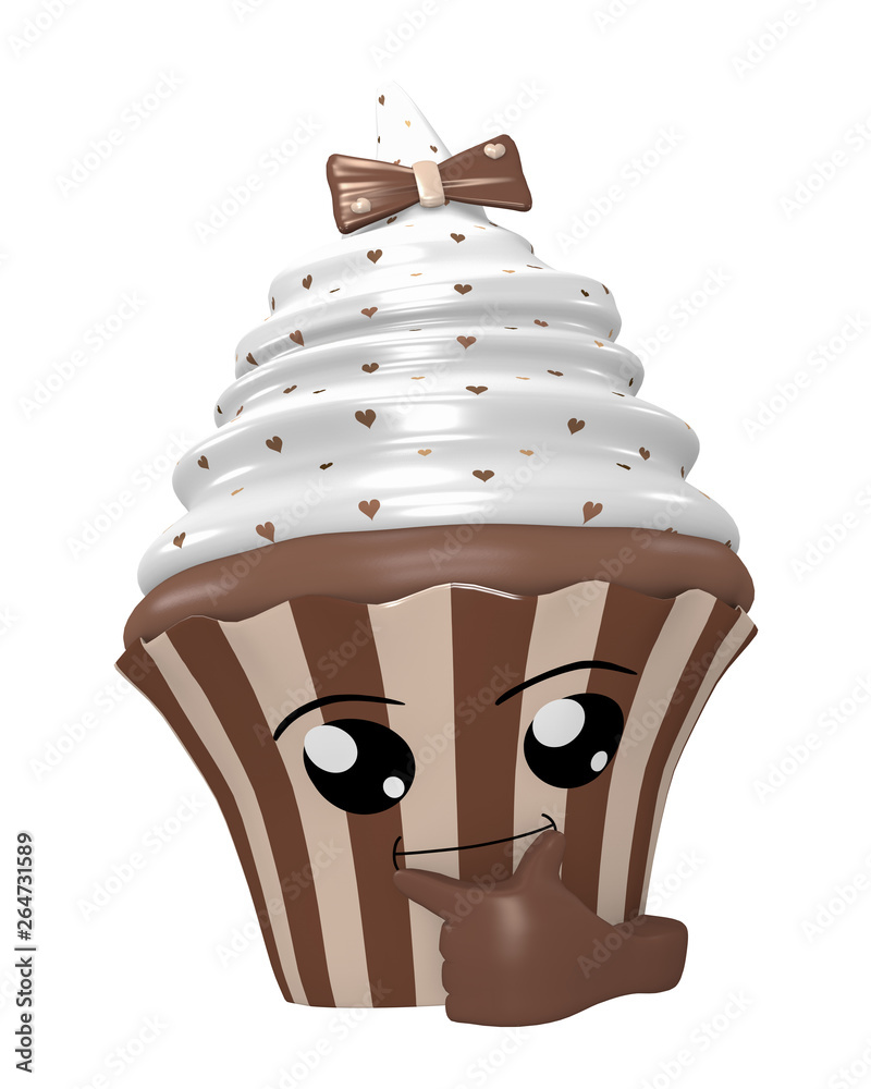 Kawaii Emoticon als Cupcake in Denkerpose. 3d Rendering Stock ...