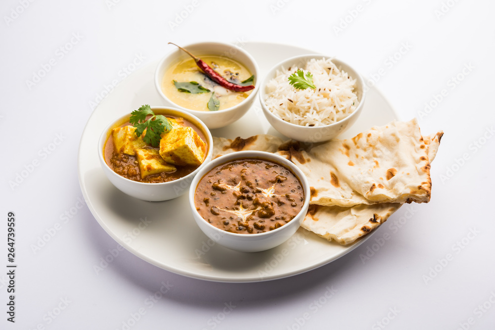 Indian vegetarian platter / Thali having Palak paneer butter masala ...
