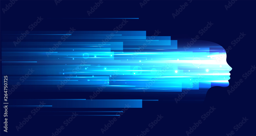 technology face figure with blue light streaks Stock Vector | Adobe Stock
