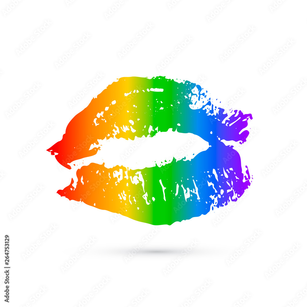 Rainbow Lipstick Kiss Isolated On White Lgbt Community Symbol Gay