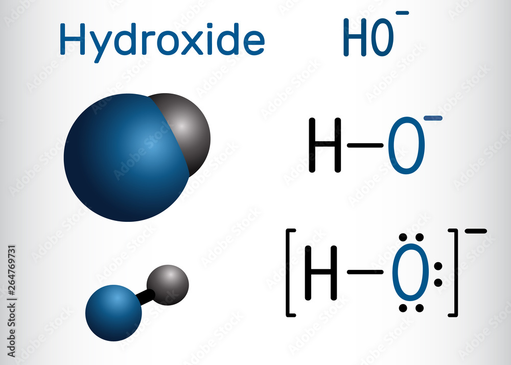 Hydroxide anion. Structural chemical formula and molecule model Stock ...
