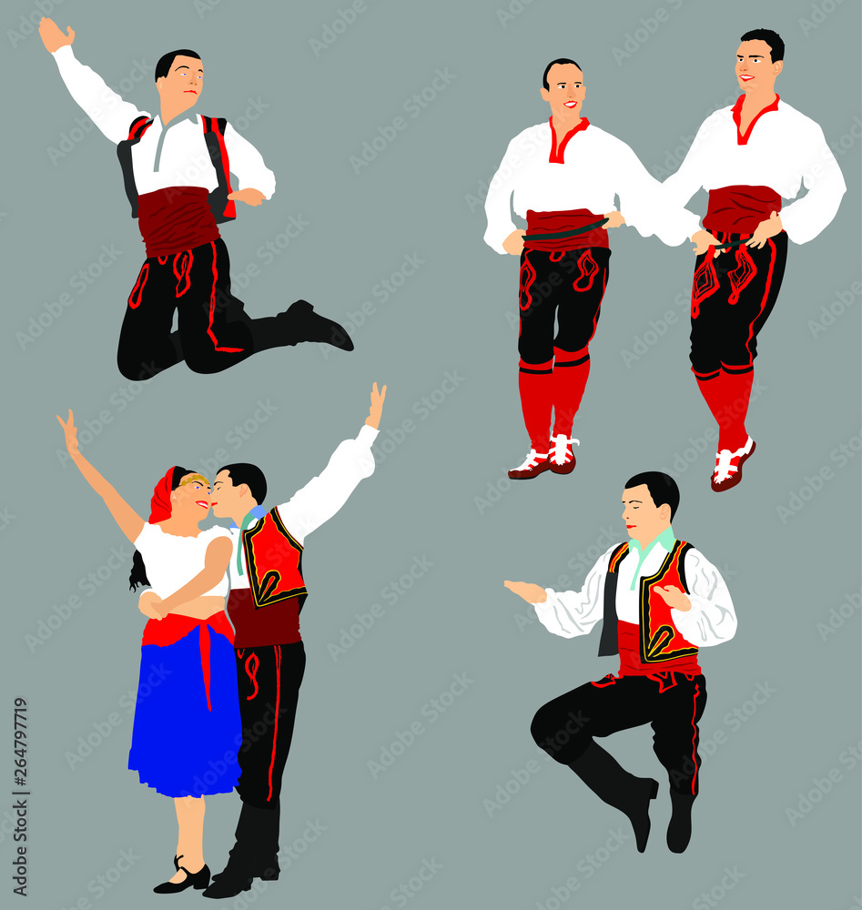 Balkan Dancers vector illustration isolated on background. Folk dance ...