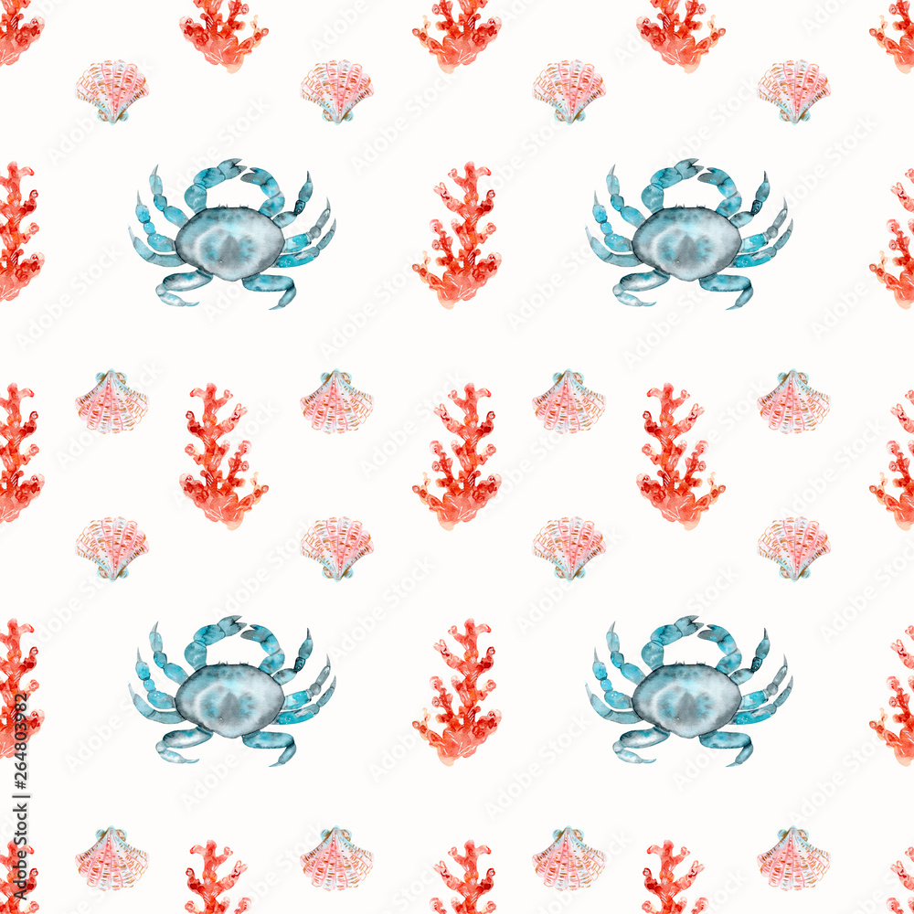 Watercolor nautical pattern. Seamless texture with hand painted sea ...