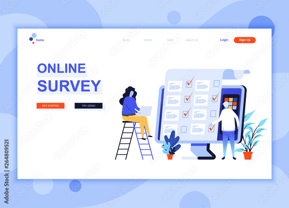 Modern flat web page design template concept of Online Survey decorated ...