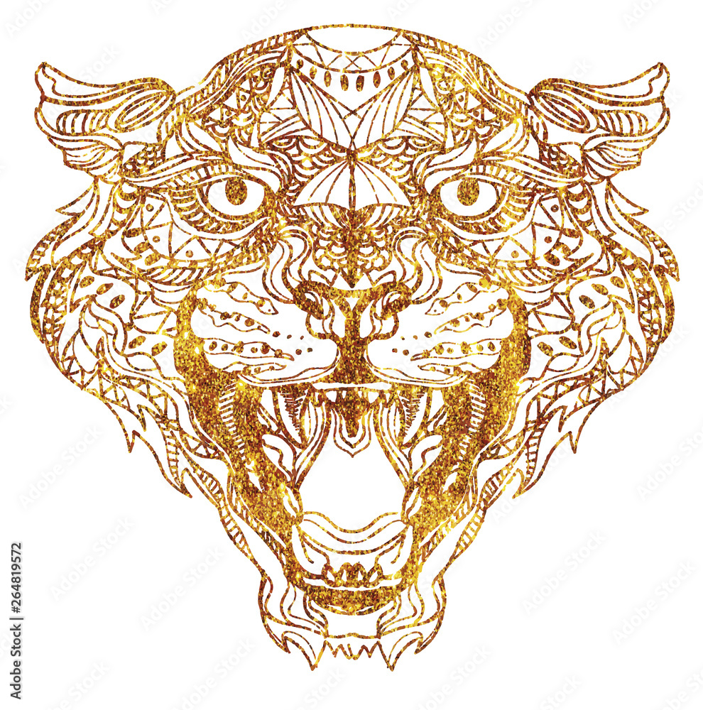 Leopard coloring. Meditation, coloring of the mandala. Head of a ...