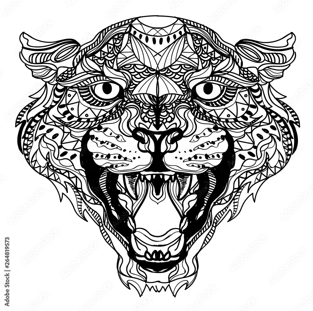 Leopard coloring. Meditation, coloring of the mandala. Head of a ...