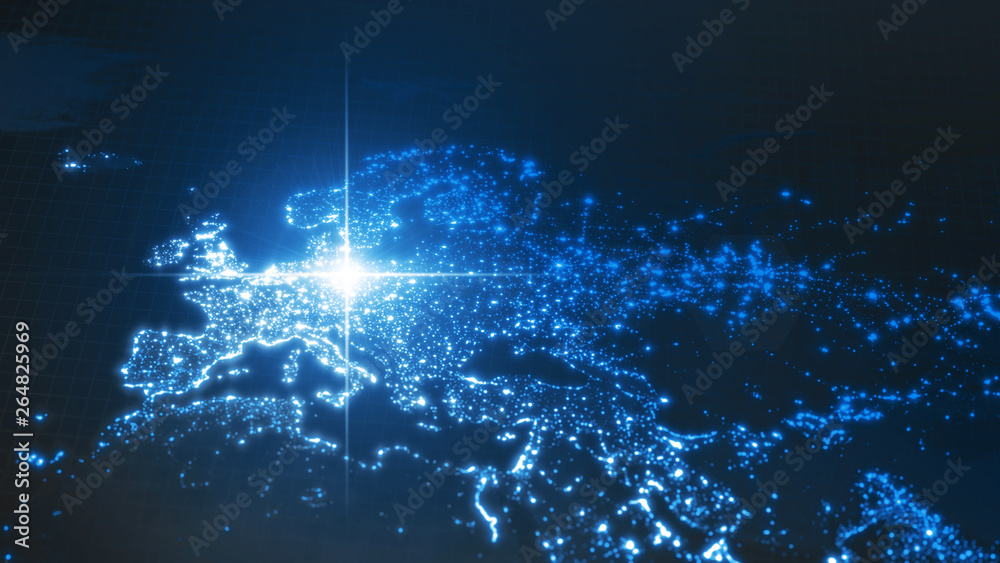 power of germany, energy beam on berlin. dark map with illuminated ...