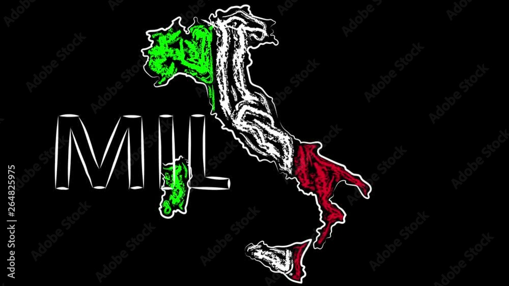 Animation. Italy. Milan. The name of the city on the background of ...