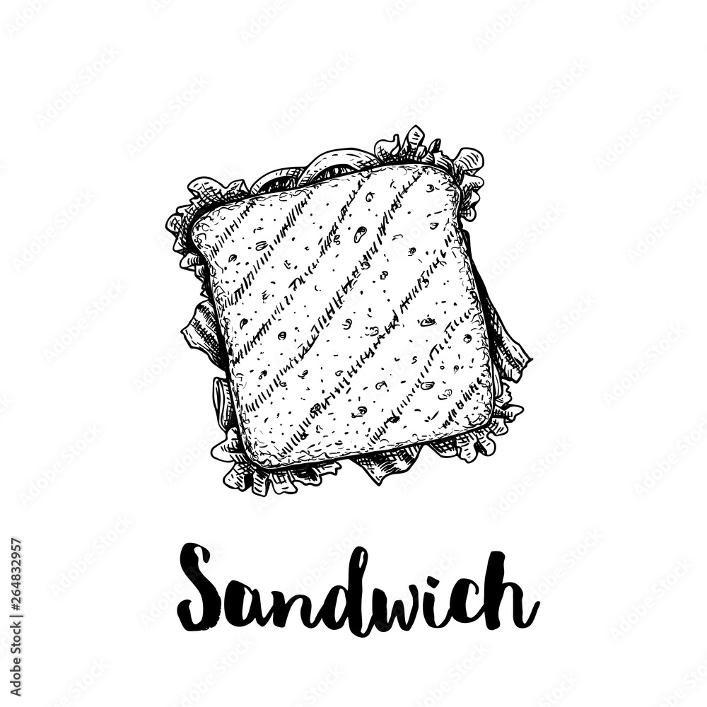 Rectangular sandwich with ham, bacon, lettuce, tomato slices and cheese ...