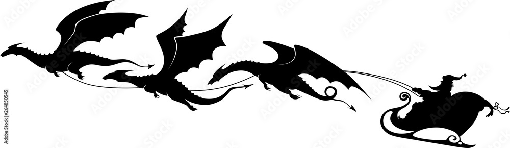 Santa Claus in a sleigh pulled by dragons Stock Vector | Adobe Stock