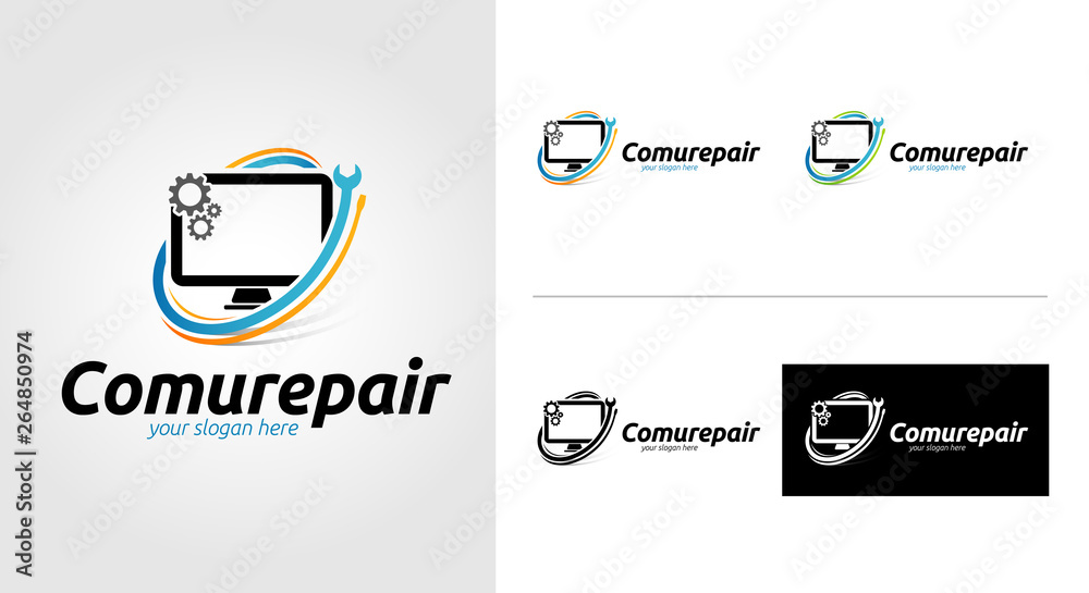Computer Repair Logo Template Set Stock Vector | Adobe Stock