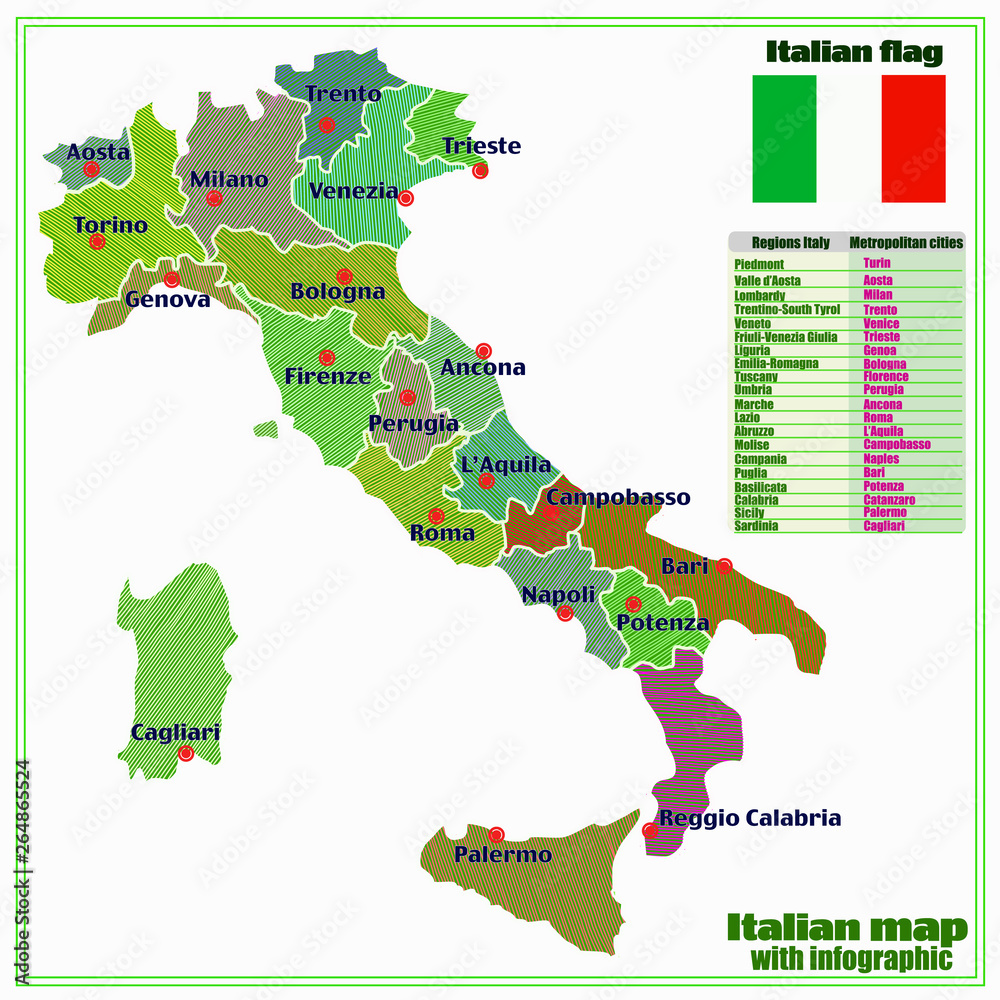Map of Italy with infographic. Colorful illustration with map of Italy ...
