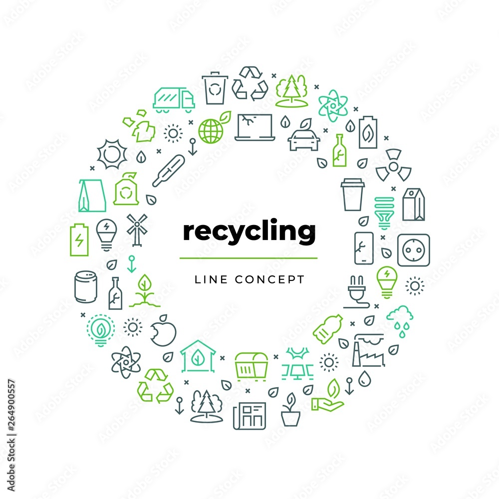 Waste recycle line concept. Zero waste environment plastic garbage ...