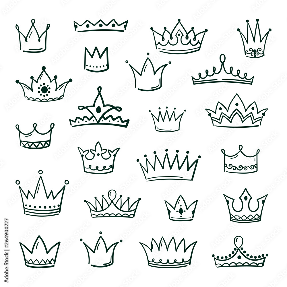 Doodle crowns. Sketch crown queen king coronet urban grunge ink art ...