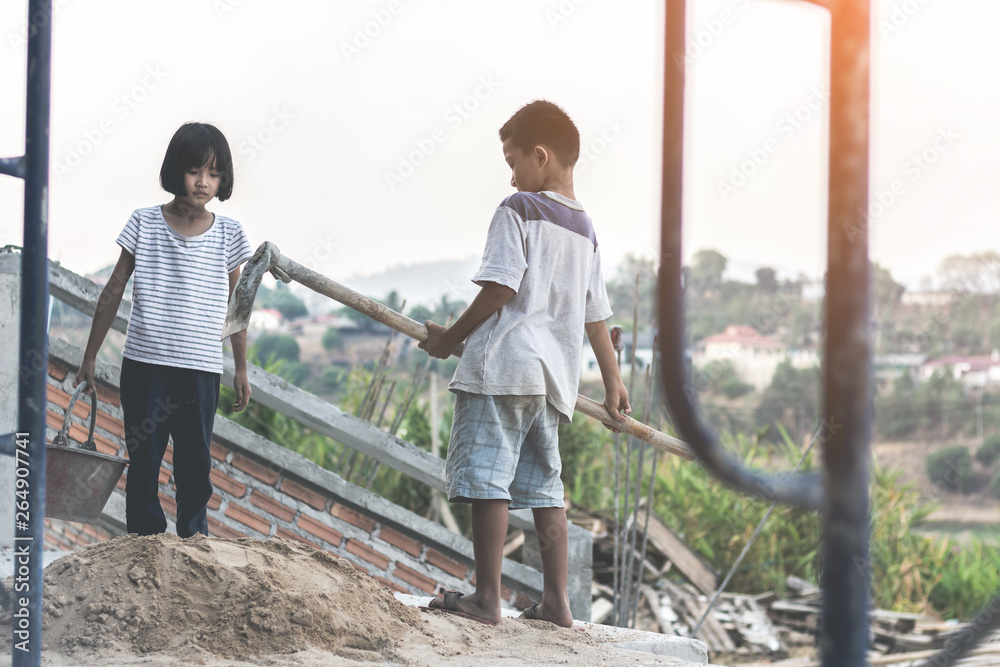 Children working at construction site for world day against child ...