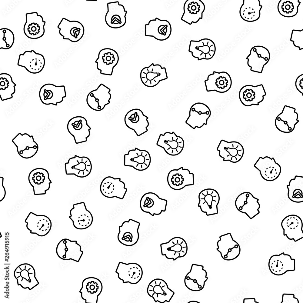 Human Mind Imagination Seamless Pattern Vector. Light Bulb, Make Plans ...