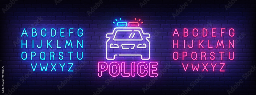 Vecteur Stock Police neon sign, bright signboard, light banner. Police ...