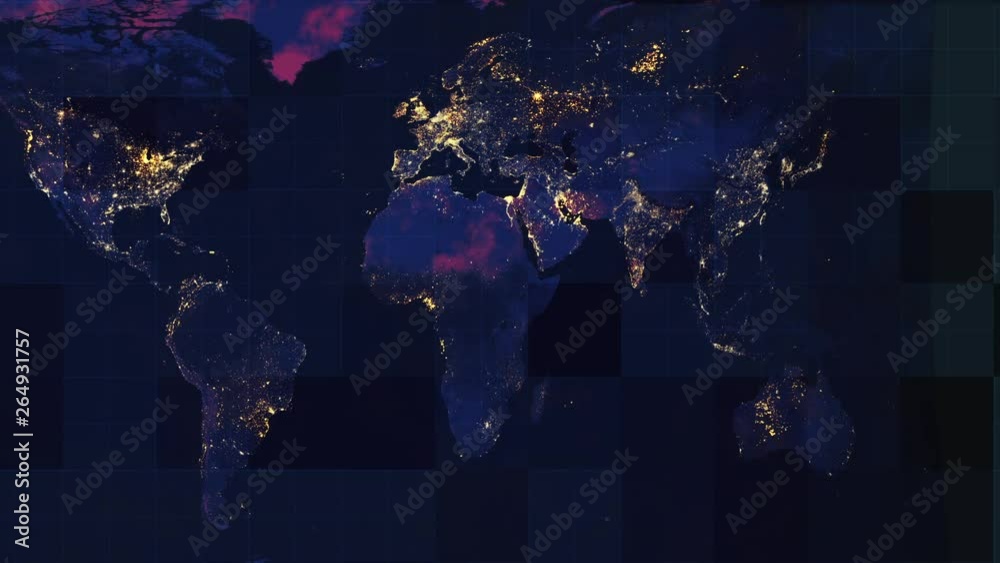 Animated world map with visual effects and luminous connections in ...