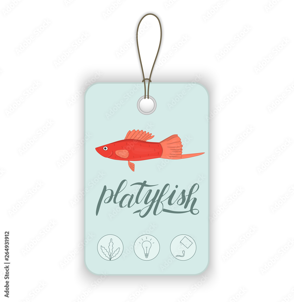 Vector price tag with aquarium fish and lettering. Illustration for pet ...