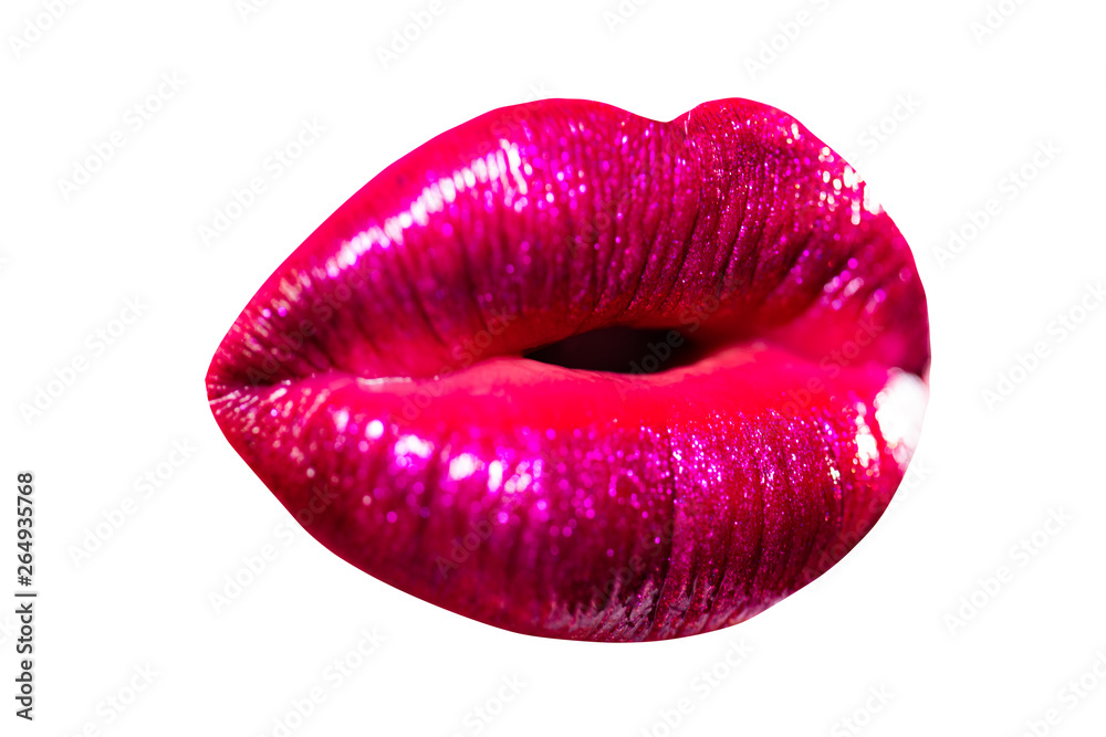 Beautiful curvy feminine lips. Pink lipstick. Large Volumetric Lips ...