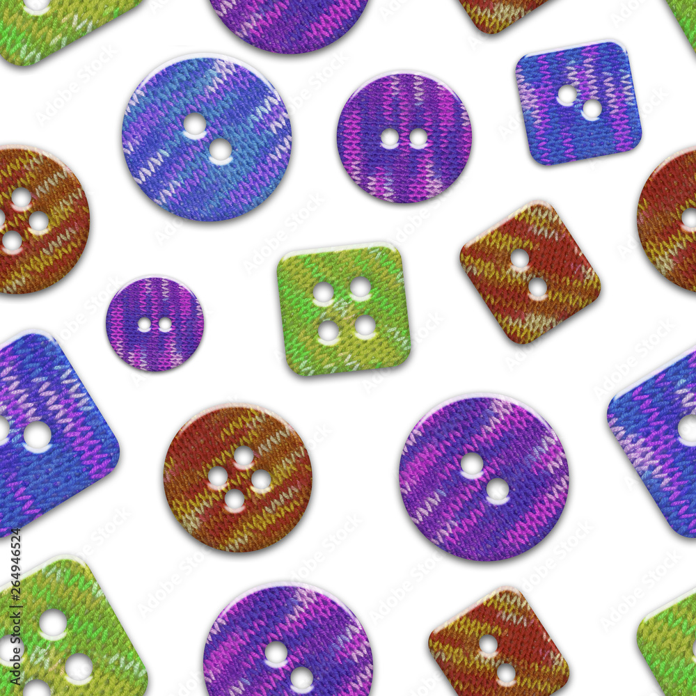 Seamless texture different size buttons of round and square shape multi ...