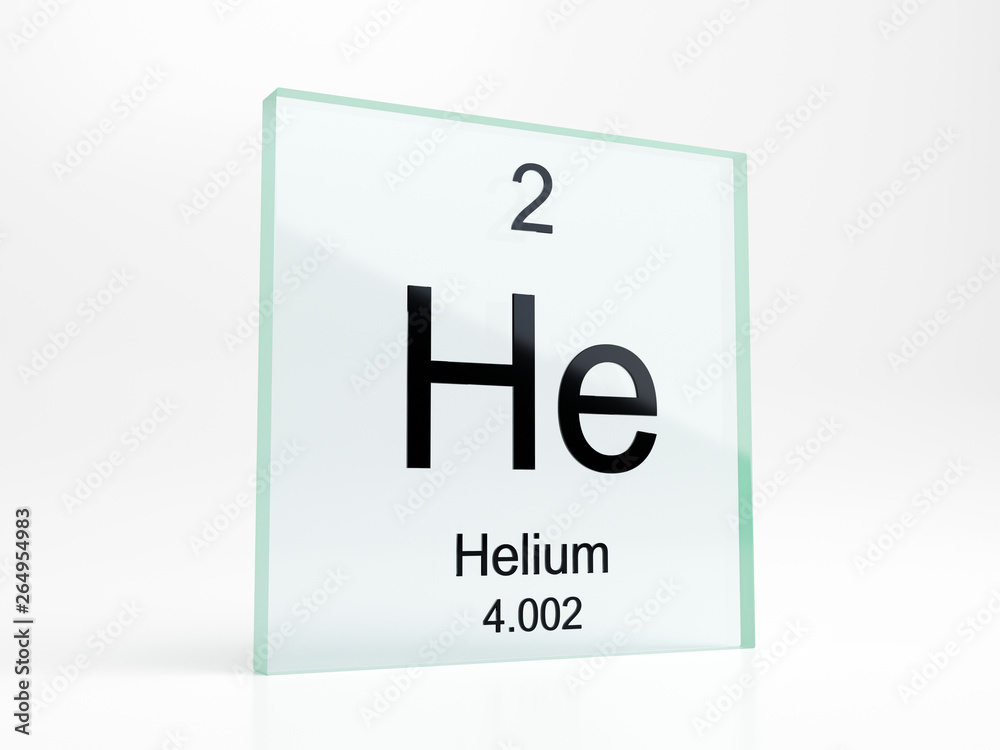 Helium element symbol from periodic table on glass icon - realistic 3D ...