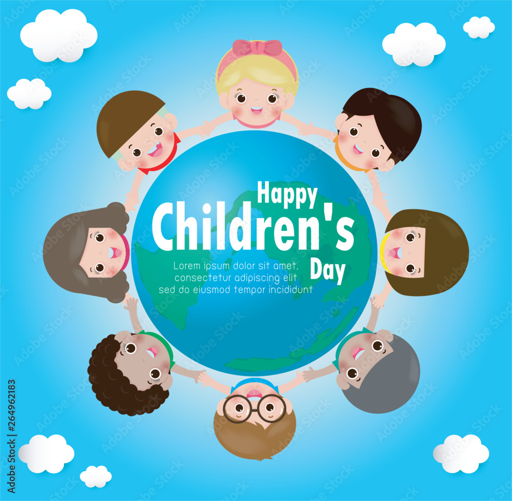 International Children's Day. kids holding hands in a circle on the ...