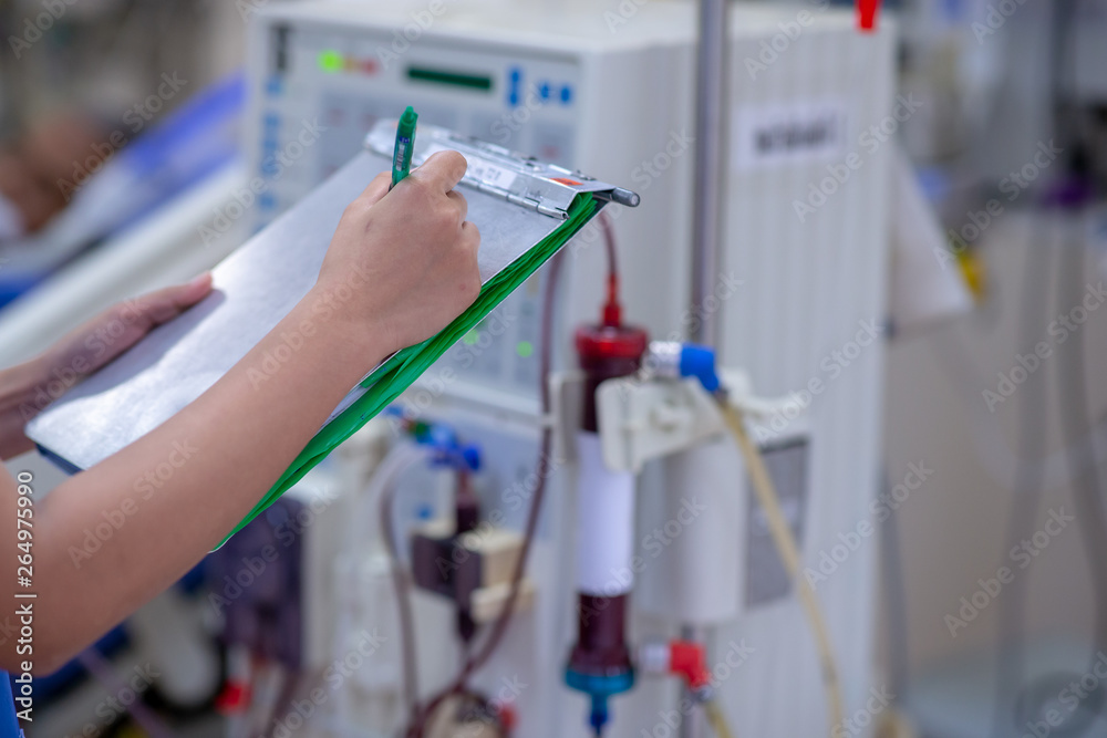 The specialist are checking continuous renal replacement therapy ...