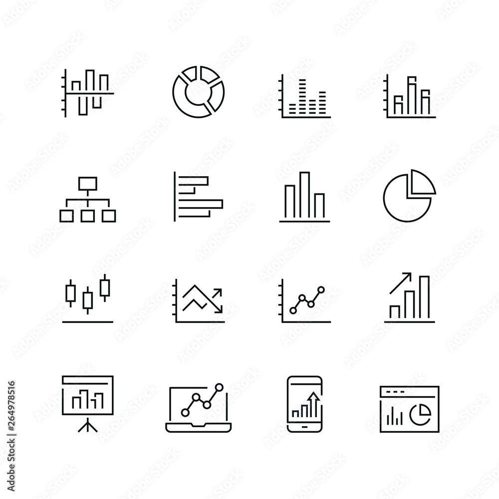 Graph related icons: thin vector icon set, black and white kit Stock ...