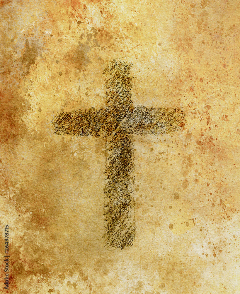 simple cross symbol, pencil drawing on abstract background. Stock ...