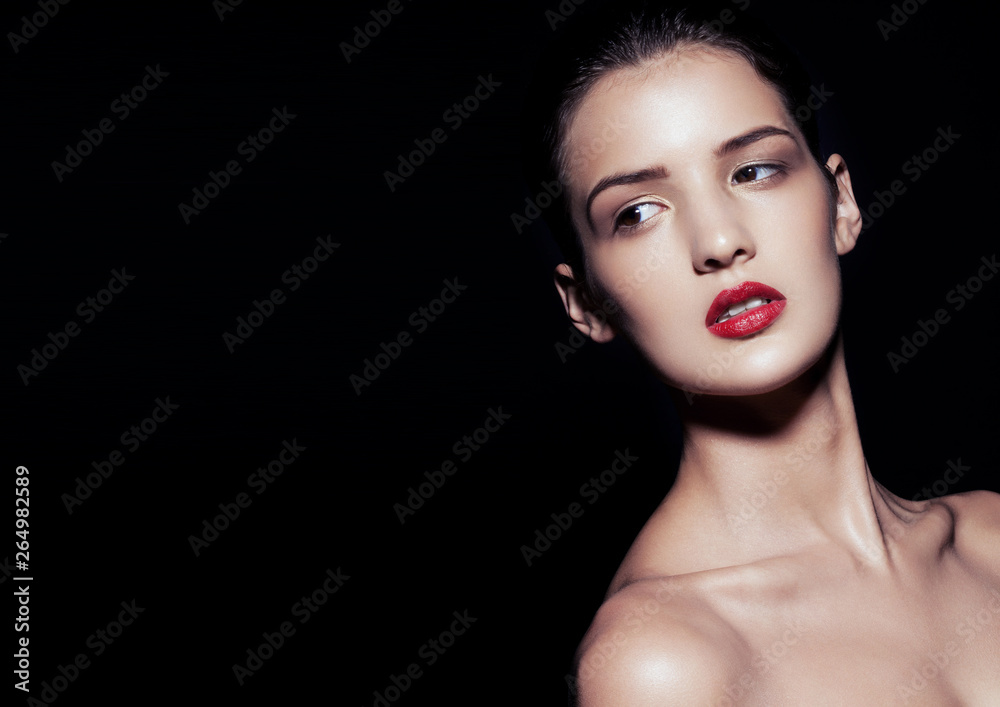 Beauty makeup fashion model with red lips profile Stock Photo | Adobe Stock
