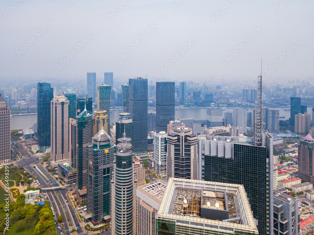 Aerial view of Shanghai Downtown, China. Financial district and ...
